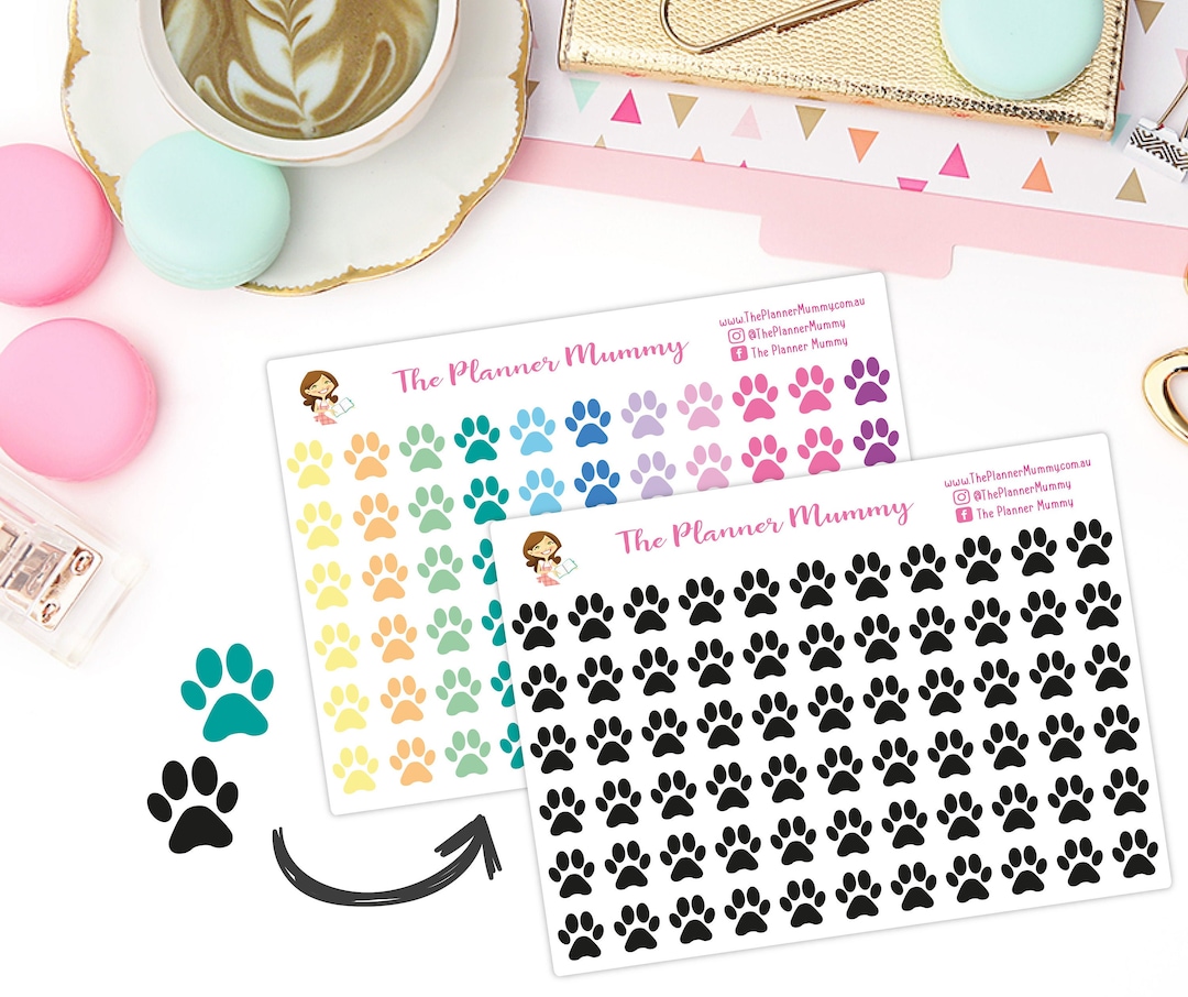 66 X Paw Print Dog Pet Cute Reminder Stickers Worming Flea Grooming Vet ...