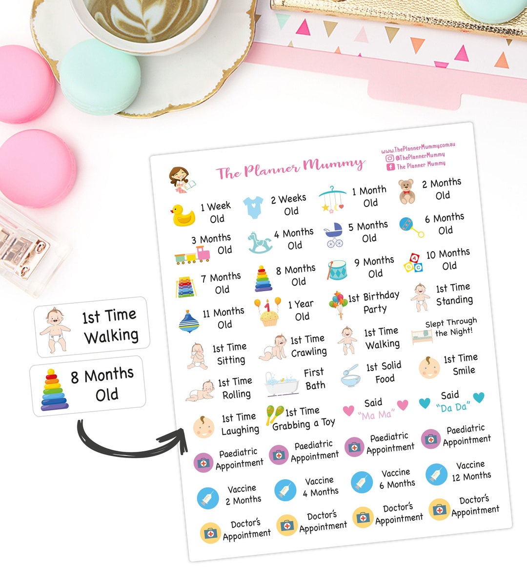 80 X Baby Milestone Weekly Monthly Stickers Planner Reminder Doctor ...