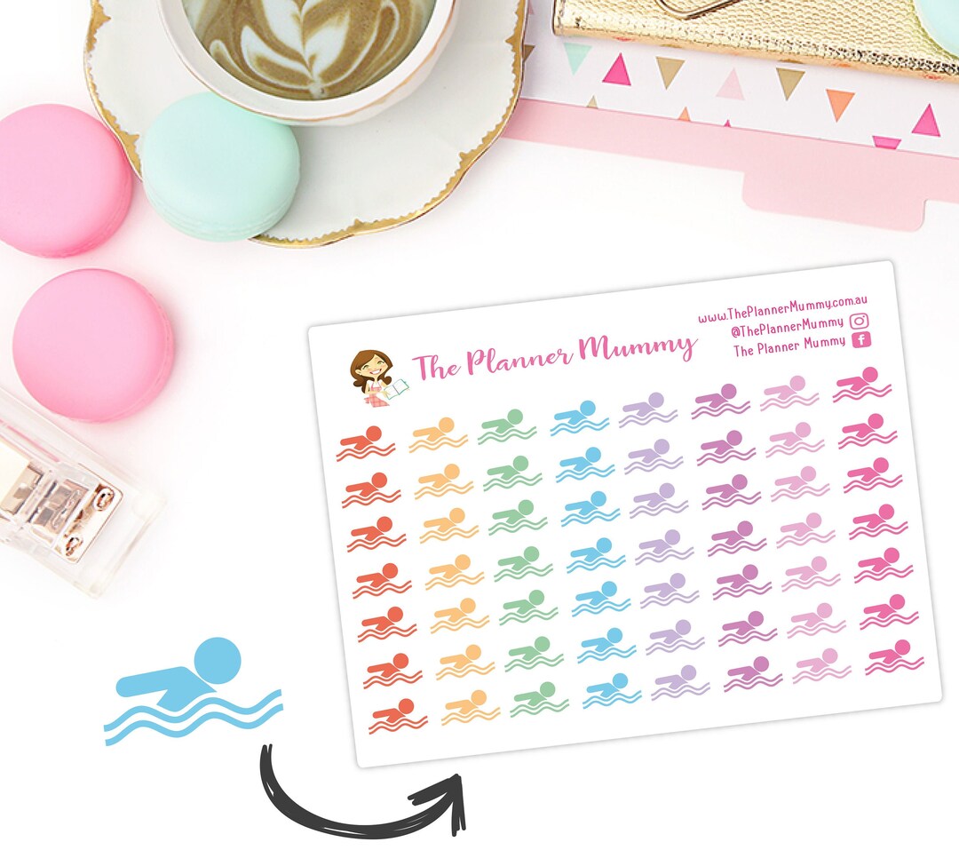 56 X Swimming Lesson Reminder Planner Stickers Swim Organiser Diary ...