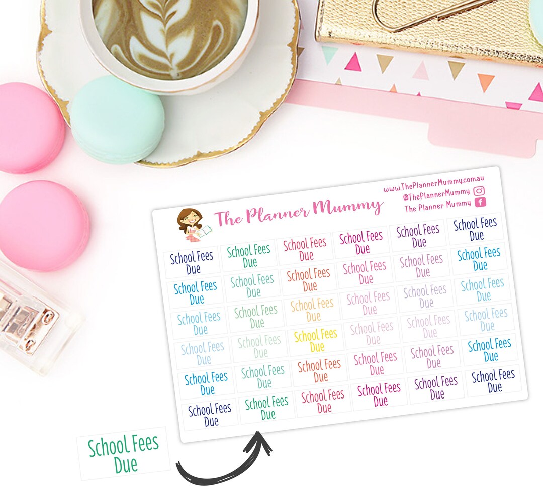 School Fees Due Payment Reminder Stickers Planner Diary Calendar Bill ...