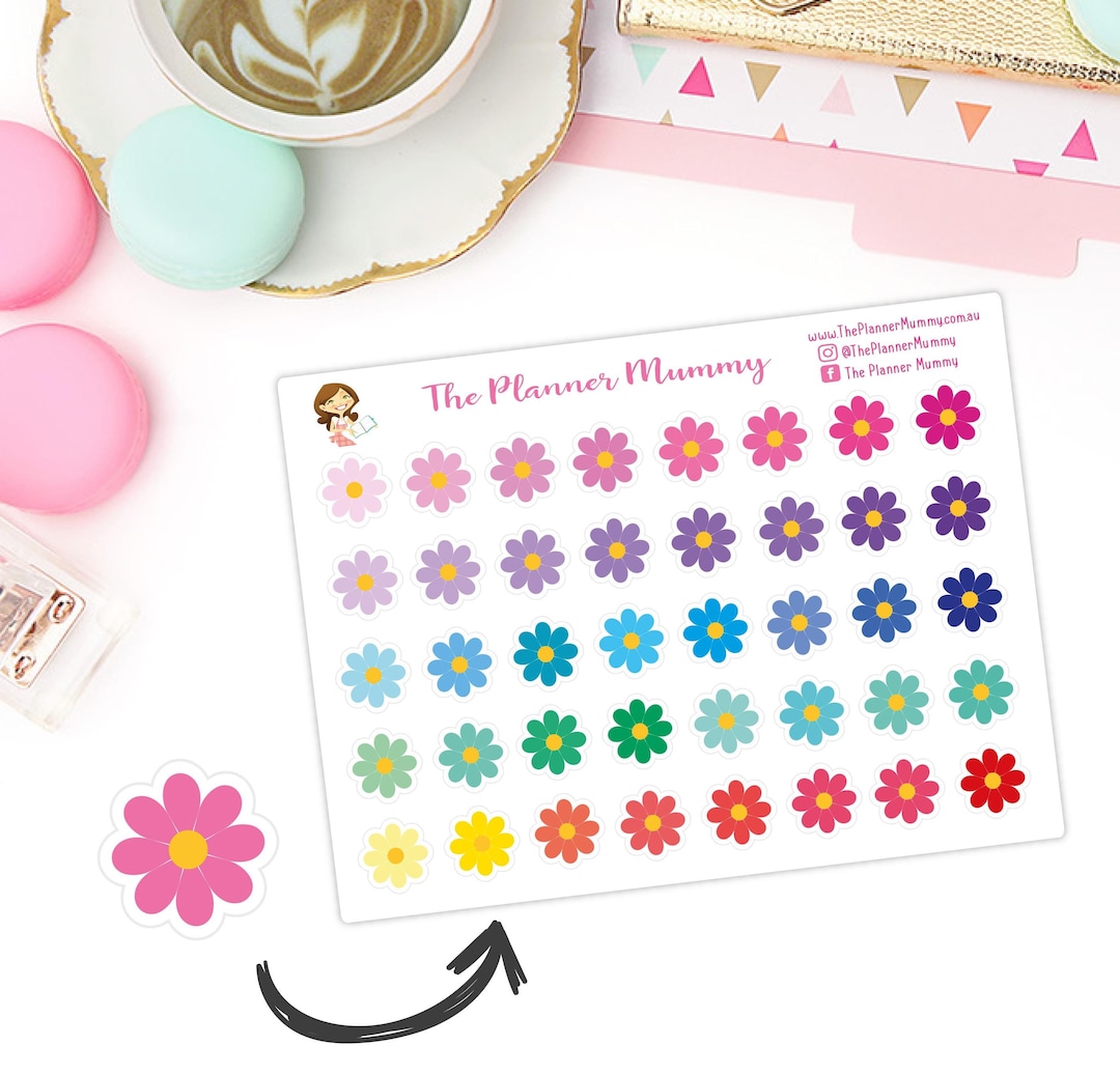 Flower Icon Stickers Rainbow Colours Mini Floral Planners Wall ...