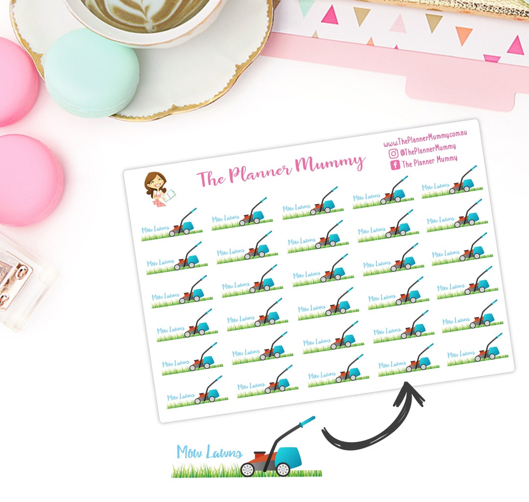 Mow the Lawn Mowing Trim Water Plants Flowers Reminder Stickers Planner ...