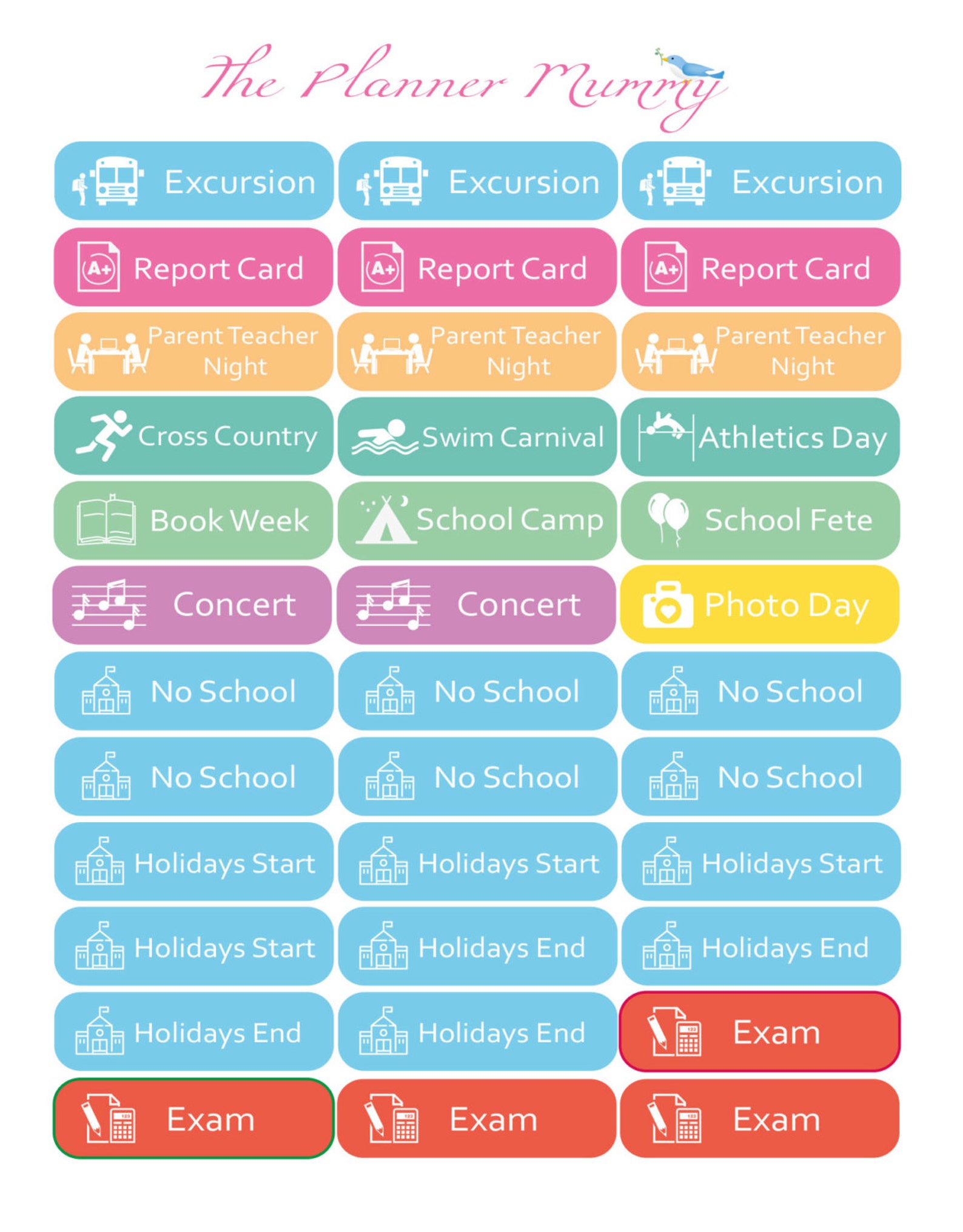 36 X School Term Events Exam Excursion Book Week Carnival Swimming ...