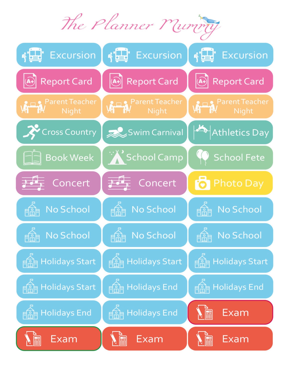 36 X School Term Events Exam Excursion Book Week Carnival - Etsy