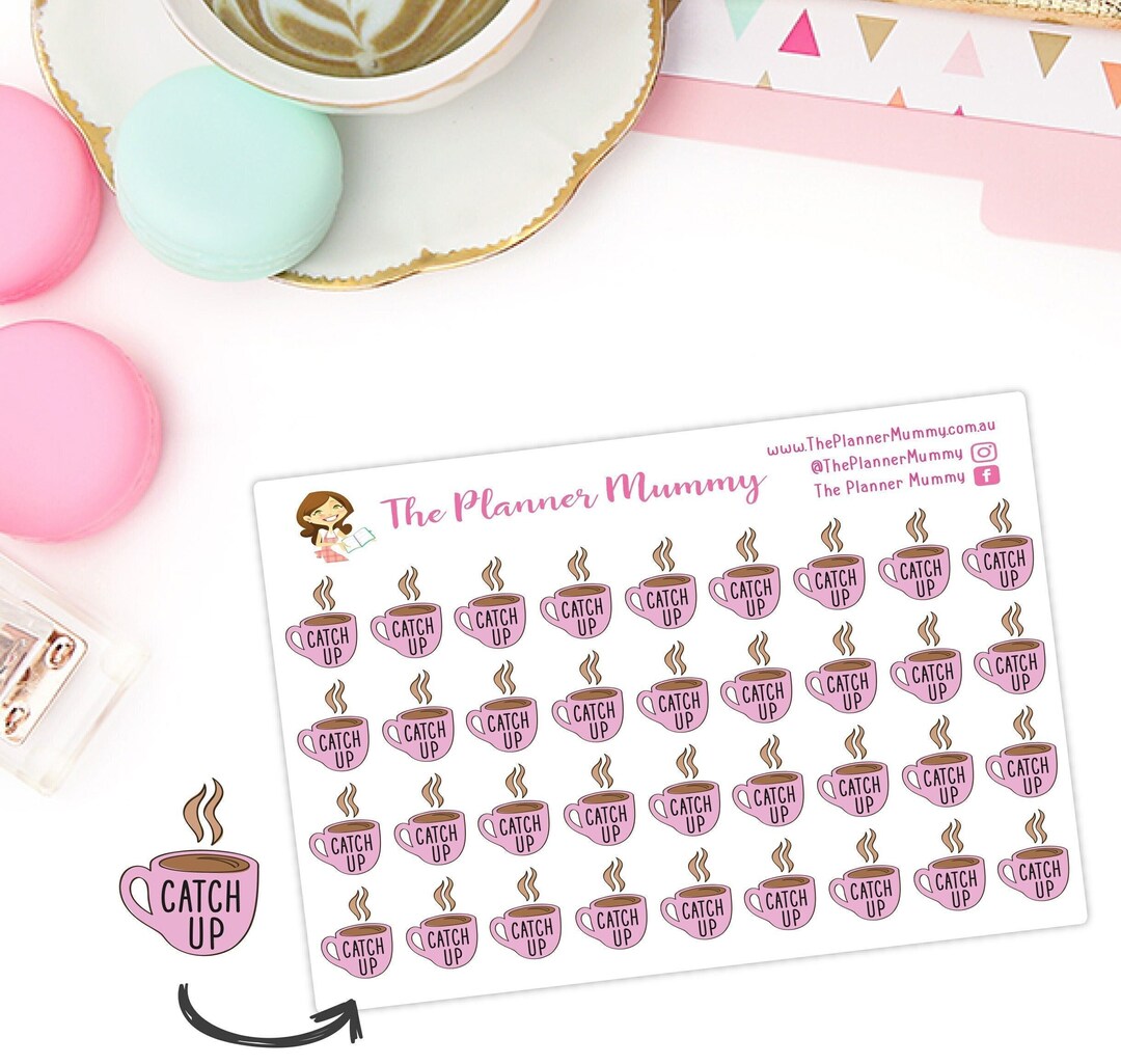 Catch up Coffee Tea Cup High Tea Date Meeting Reminder Stickers Planner ...