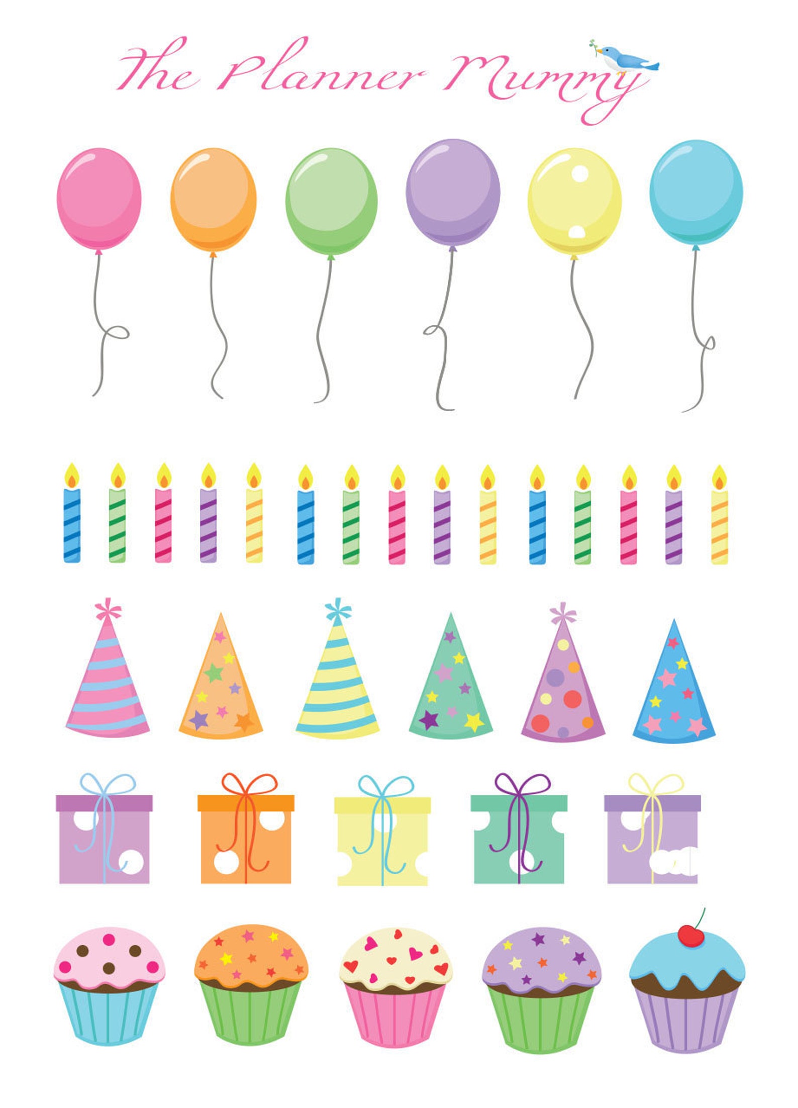 Birthday Stickers Planner Balloons Party Hat Banner Diary | Etsy