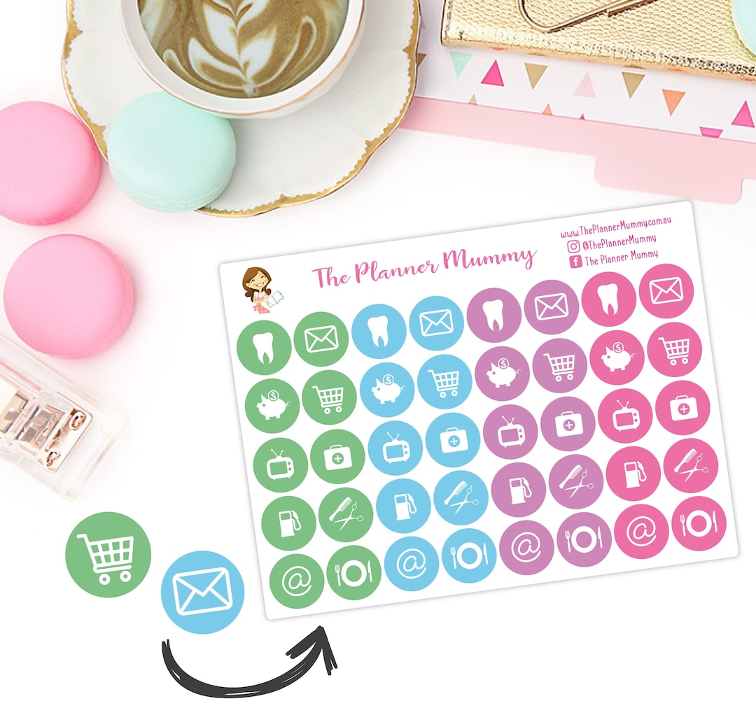 40 X Functional Icons Stickers Shopping Fuel TV Dentist Hair Doctor ...