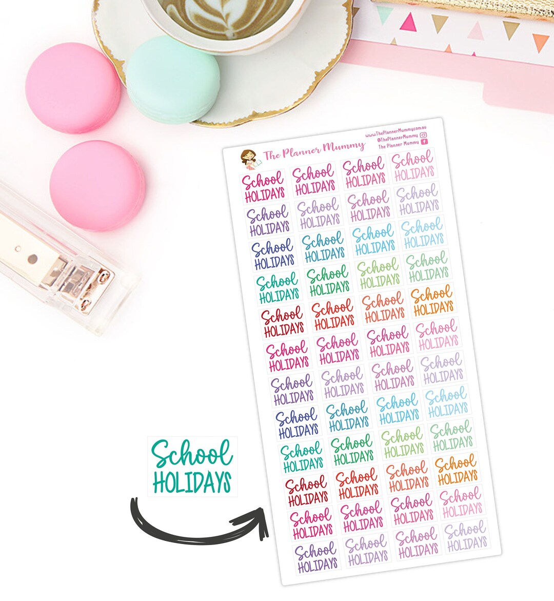 48 X School Holiday Reminder Stickers Planner Diary Calendar Rainbow ...