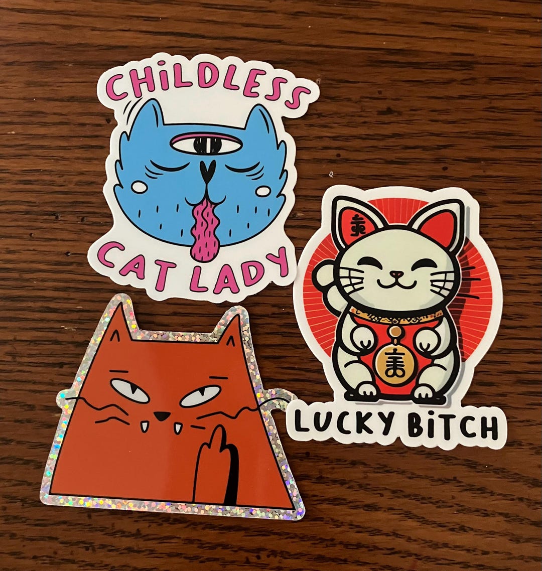 Cat Sticker Pack, Middle Finger Cat, Childless Cat Lady, Japanese ...