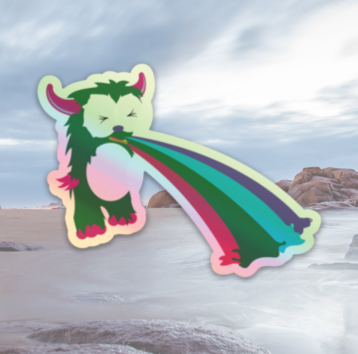 Monster Sticker, Rainbow Puke, Puke Rainbow, Holographic Sticker ...