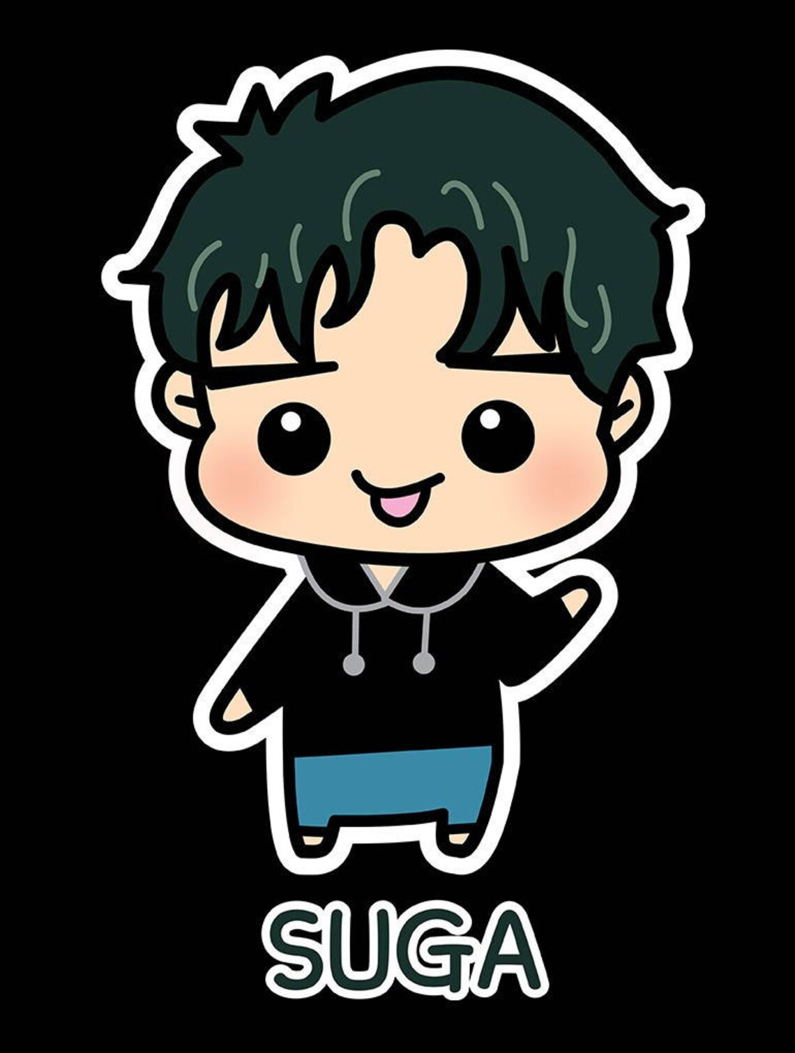 BTS Suga Chibi Black Tee - Etsy