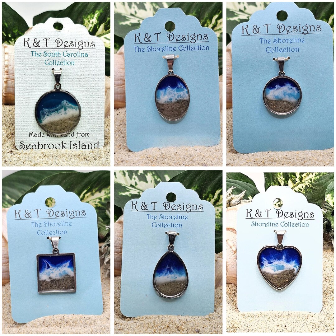 Seabrook Island Beach Sand Shoreline Engravable Pendants / Necklaces ...