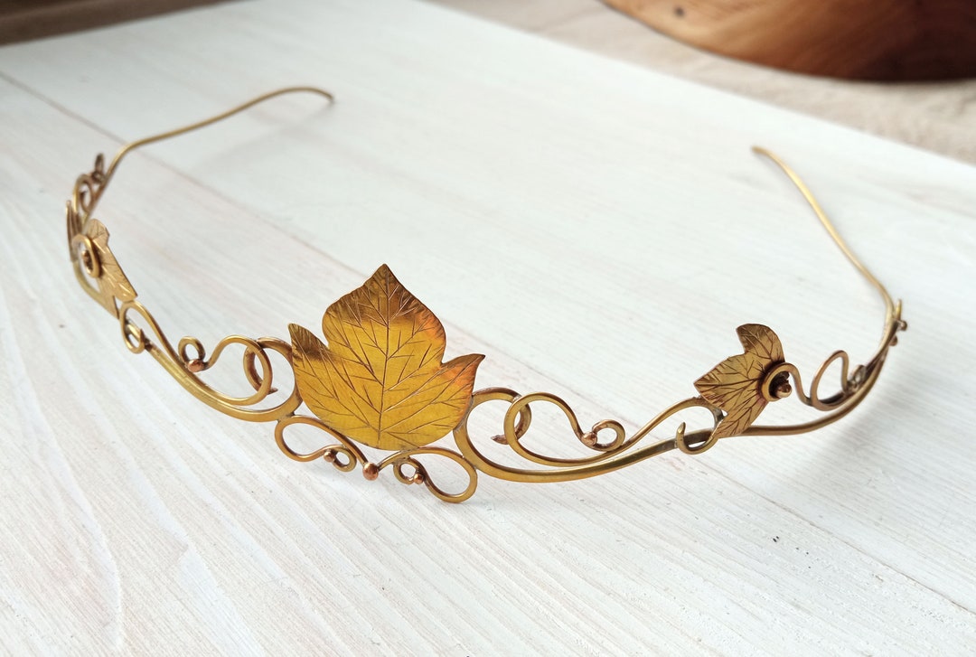 Gold Color Brass Elven Tiara With Leaves - Leaves Tiara, Forest Elf ...