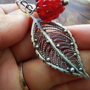 Raspberry Necklace With Lampwork - Silver Filigree With Glass Raspberry ...