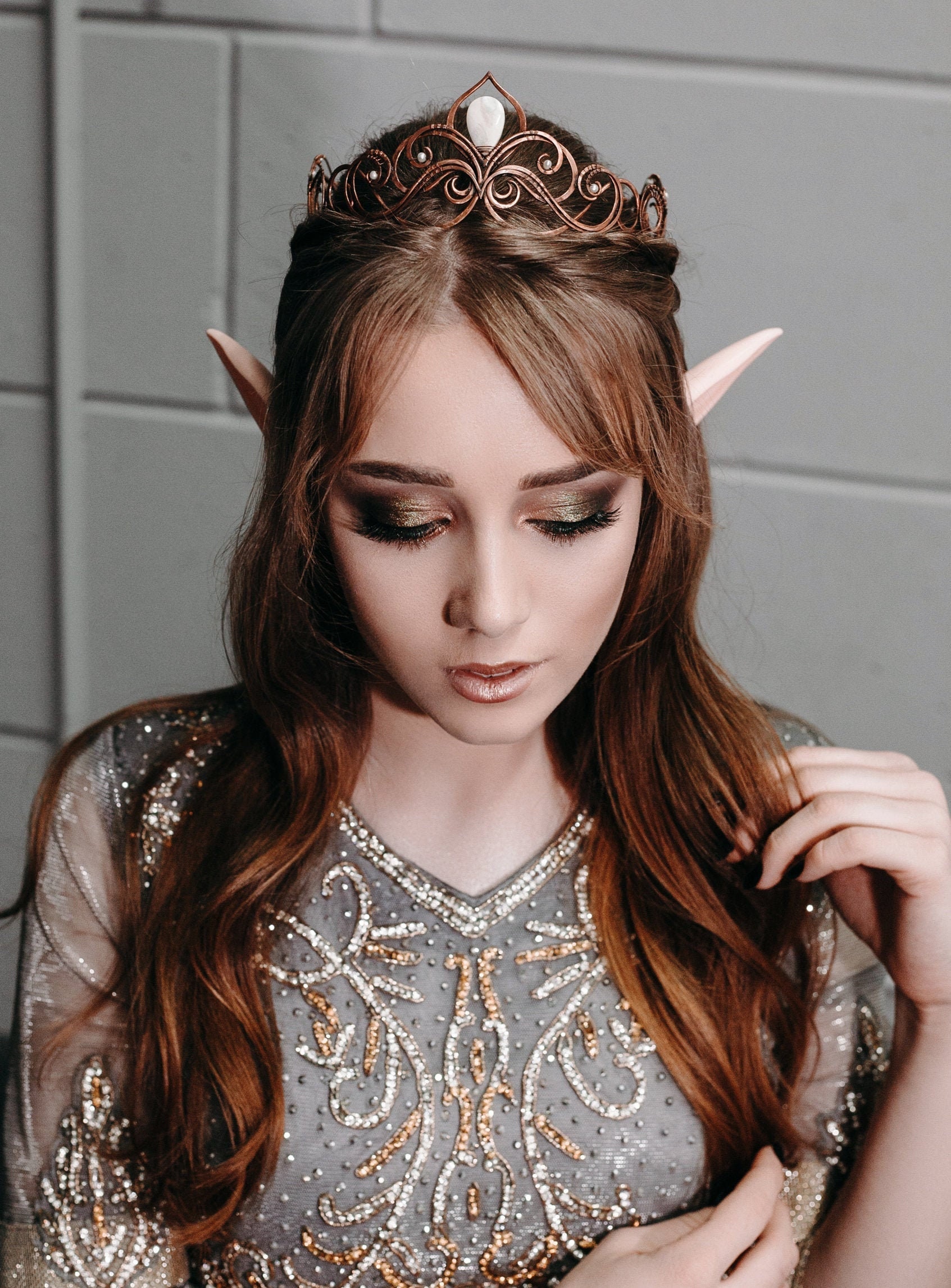Elven Diadem Made of Copper With Pearls - Copper Bridal Headpiece ...