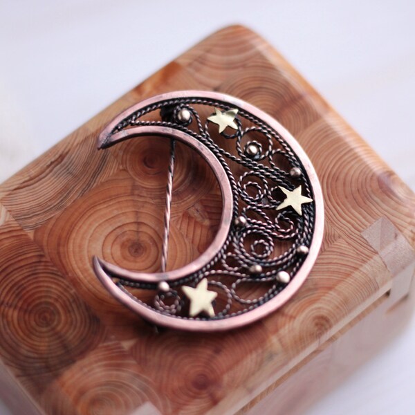 Filigree Moon Brooch - Etsy