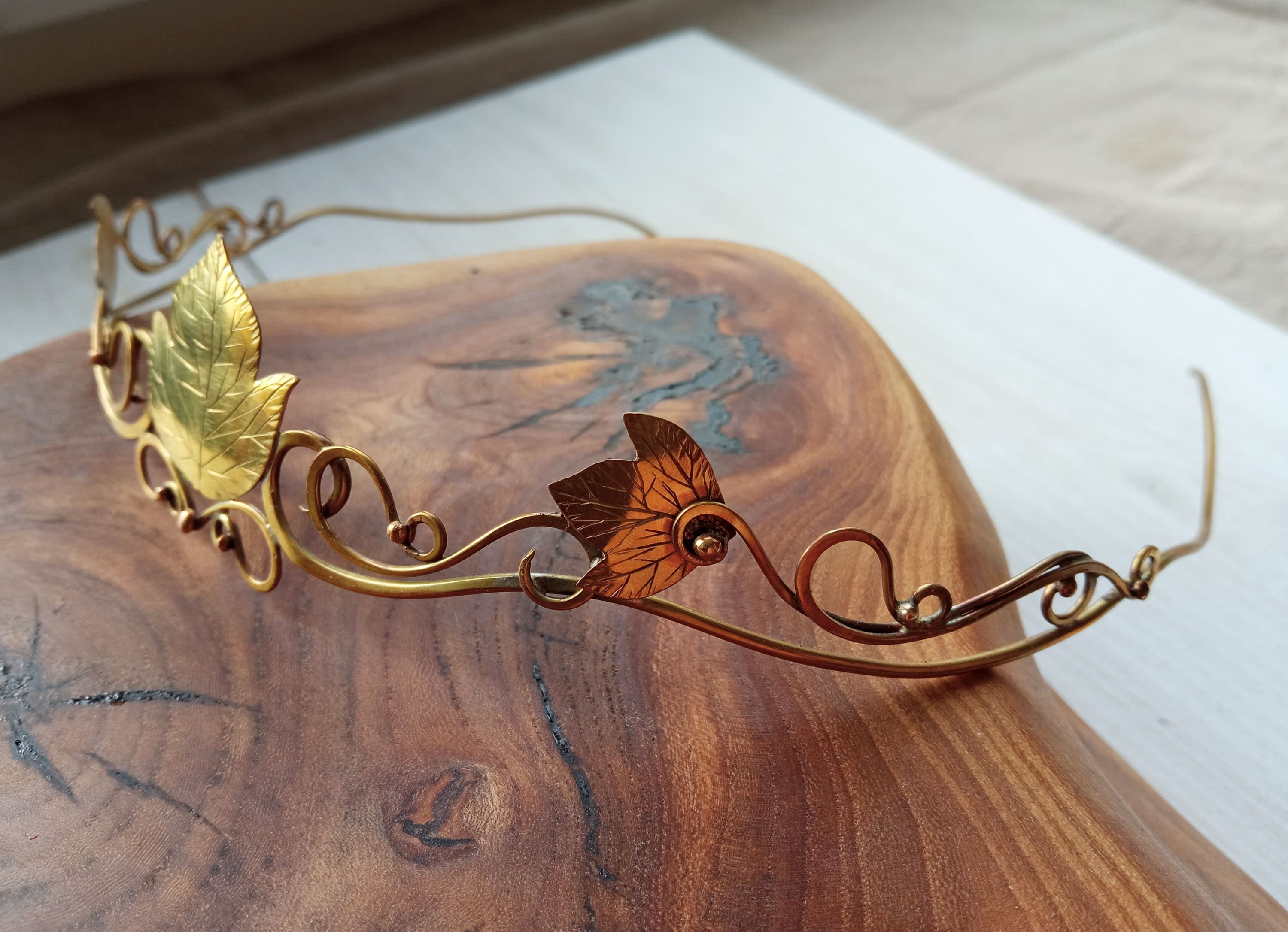 Gold Color Brass Elven Tiara With Leaves - Leaves Tiara, Forest Elf ...