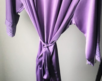 Purple Satin Bridesmaid Robes With Lace Trim Wedding Bridal | Etsy