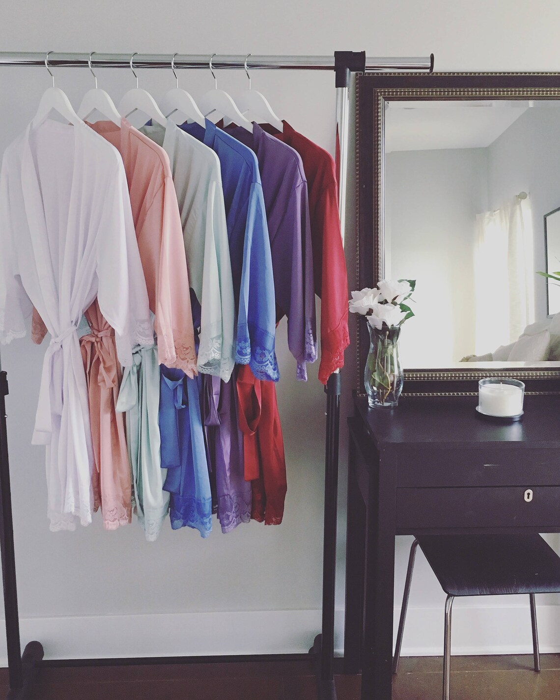 Purple Satin Bridesmaid Robes With Lace Trim Wedding Bridal - Etsy