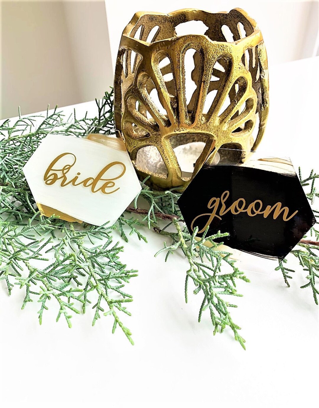 Acrylic Place Cards, Bride & Groom Place Cards, Hexagon Place Cards ...