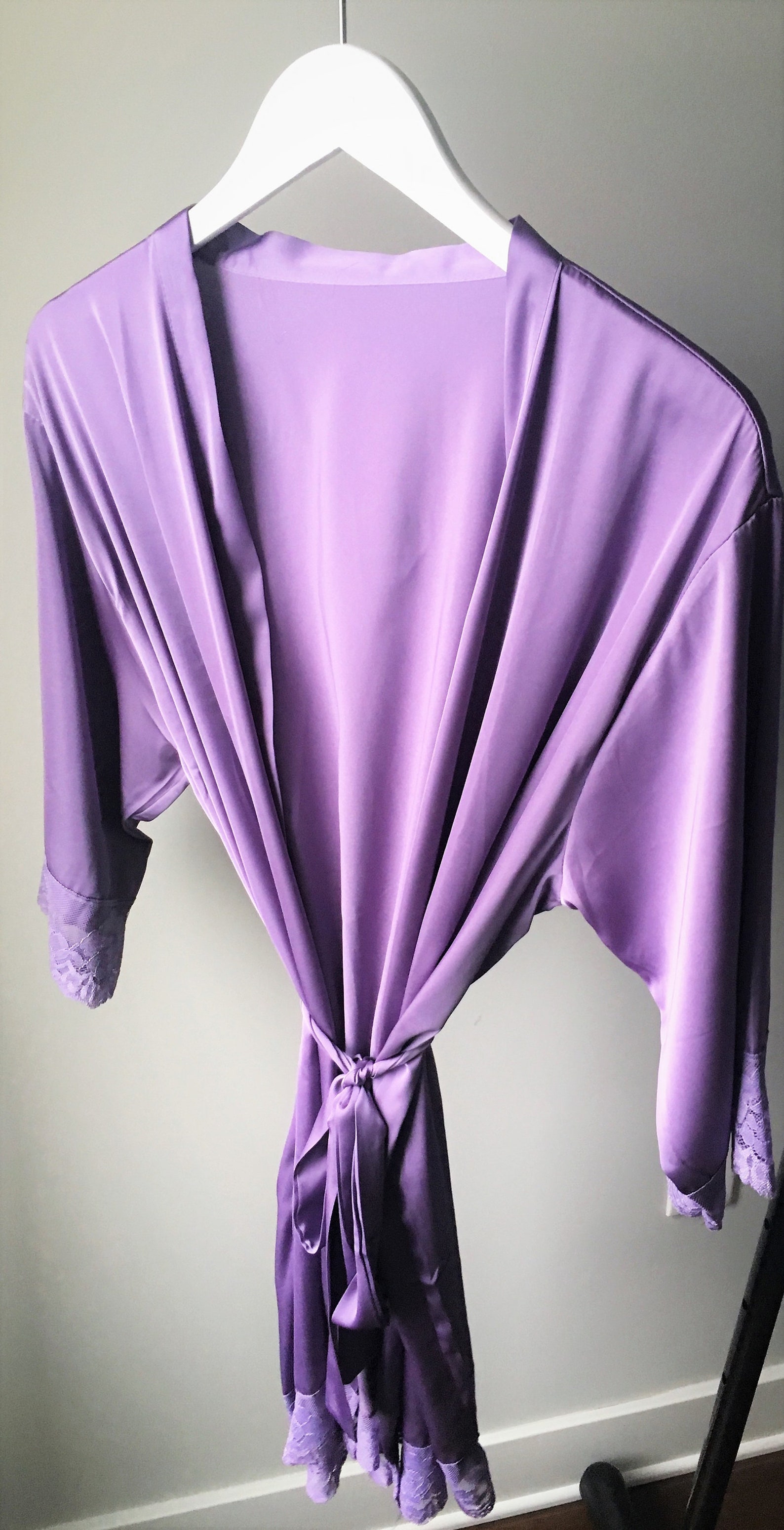 Lavender Satin Bridesmaid Robes With Lace Trim Wedding - Etsy