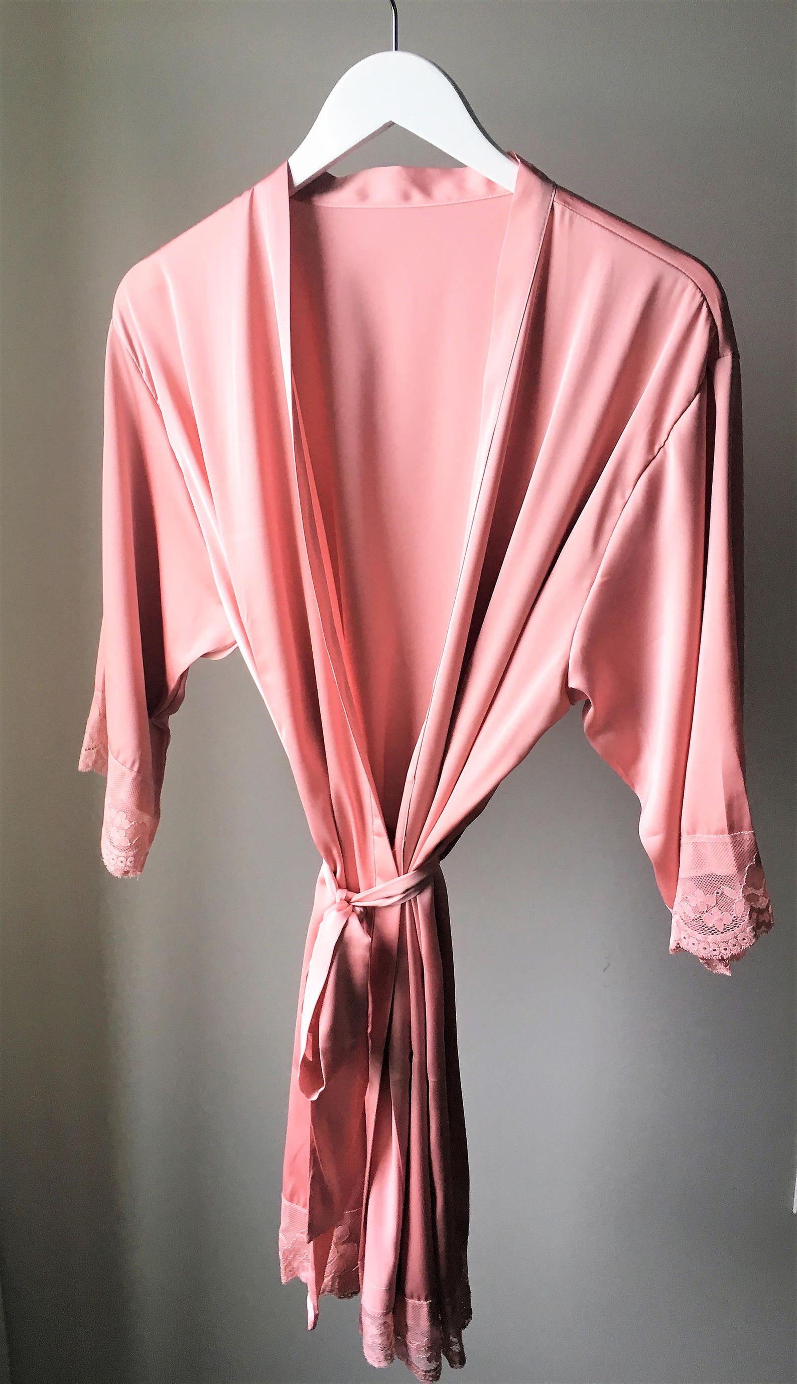 Dusty Rose Satin Bridesmaid Robes With Lace Trim Wedding - Etsy