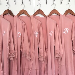 Dusty Rose Satin Bridesmaid Robes With Lace Trim Wedding - Etsy