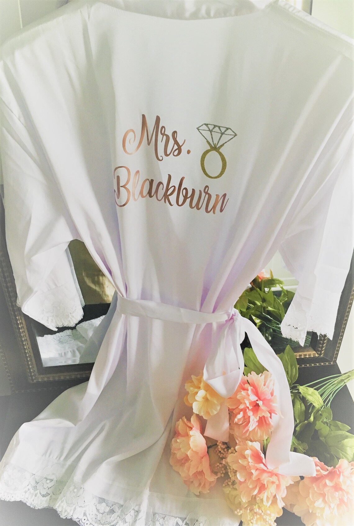 White Satin Bridal Robes With Lace Trim Bride Wedding - Etsy