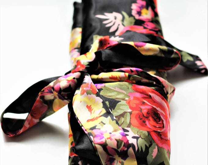 Black Bridesmaid Robes, Black Floral Satin Bridesmaid Robes, Wedding ...