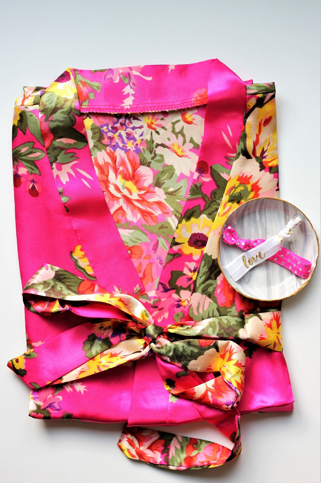 Hot Pink Bridesmaid Robes, Floral Satin Bridesmaid Robes, Wedding ...