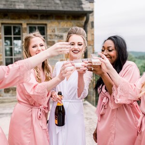 Dusty Rose Satin Bridesmaid Robes With Lace Trim Wedding - Etsy