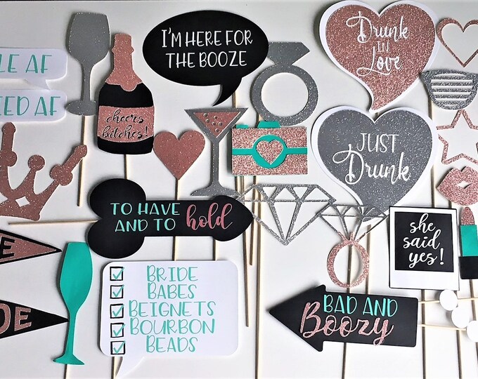 30 Bachelorette Party Photo Props, Photo Booth Props, Rose Gold Photo ...