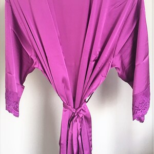 Purple Satin Bridesmaid Robes With Lace Trim, Wedding, Bridal Party ...
