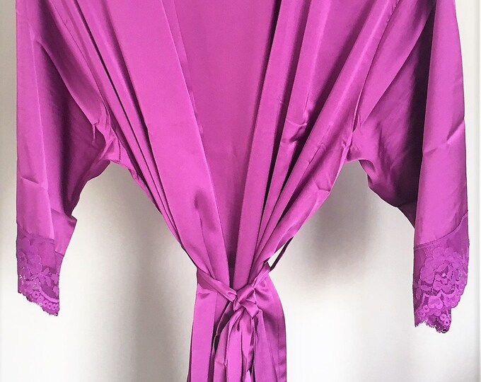 Purple Satin Bridesmaid Robes With Lace Trim, Wedding, Bridal Party ...