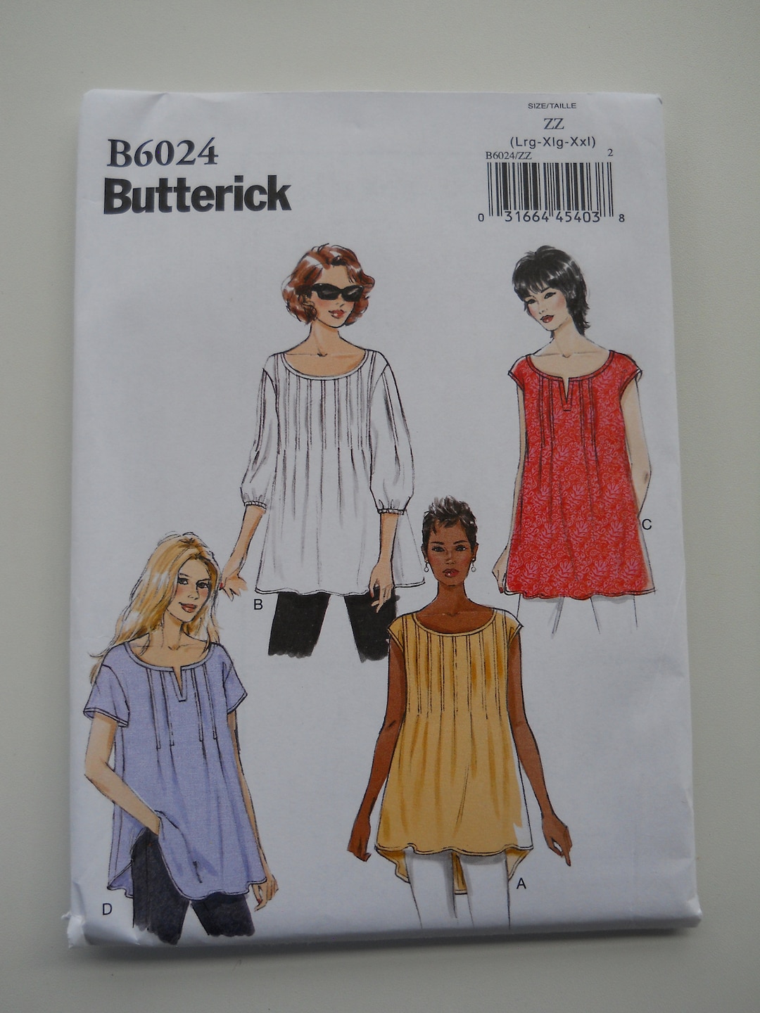 Easy, Loose Fitting Pin Tuck Tunic Butterick B6024 Y (XS-S-M) or ZZ (l ...