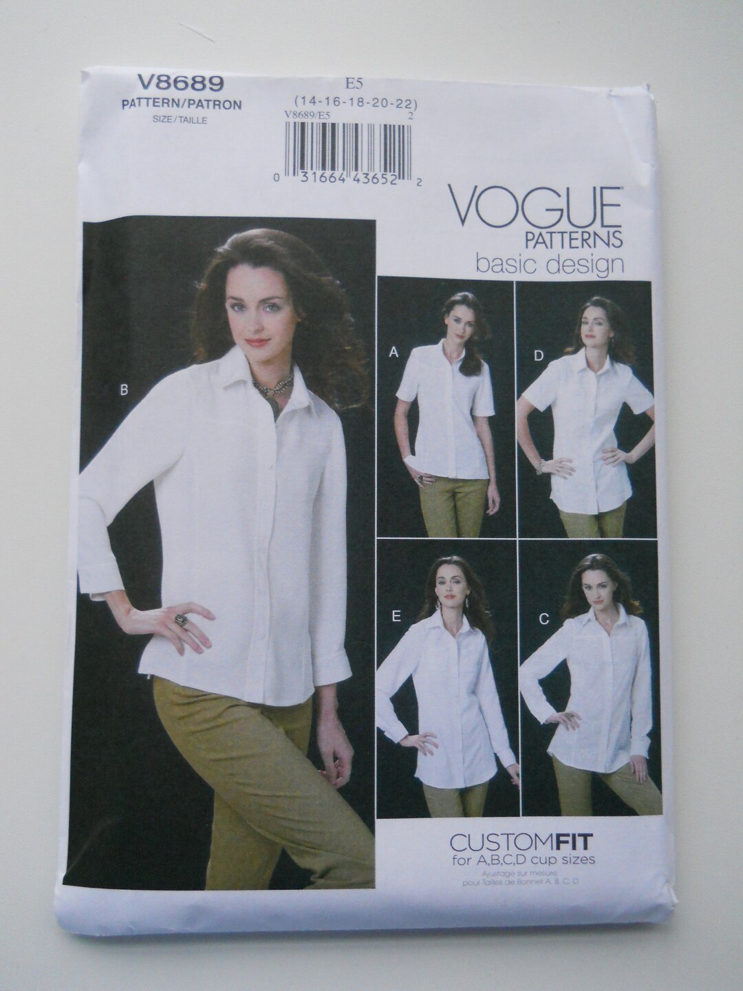 Custom Fit Button Down Blouse Vogue V8689 AA (6-12) or E5 (14-22) New ...