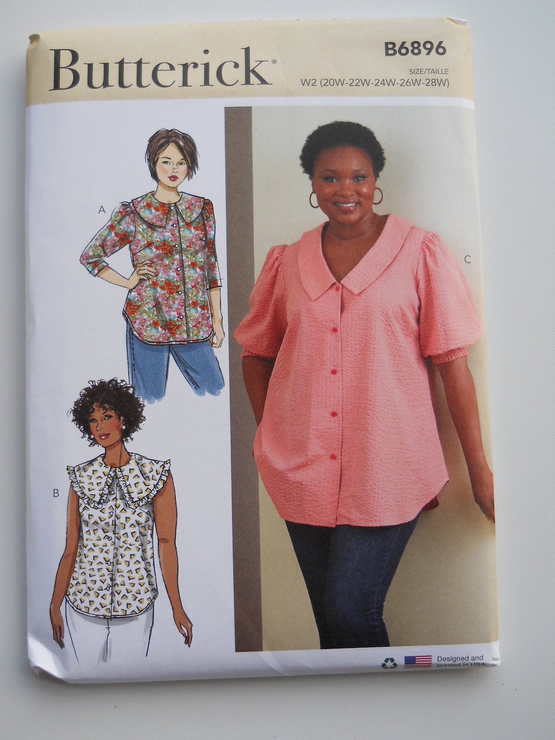 Button Down Blouse Butterick B6896 W2 (20W-28W) or W3 (30W-38W) New ...