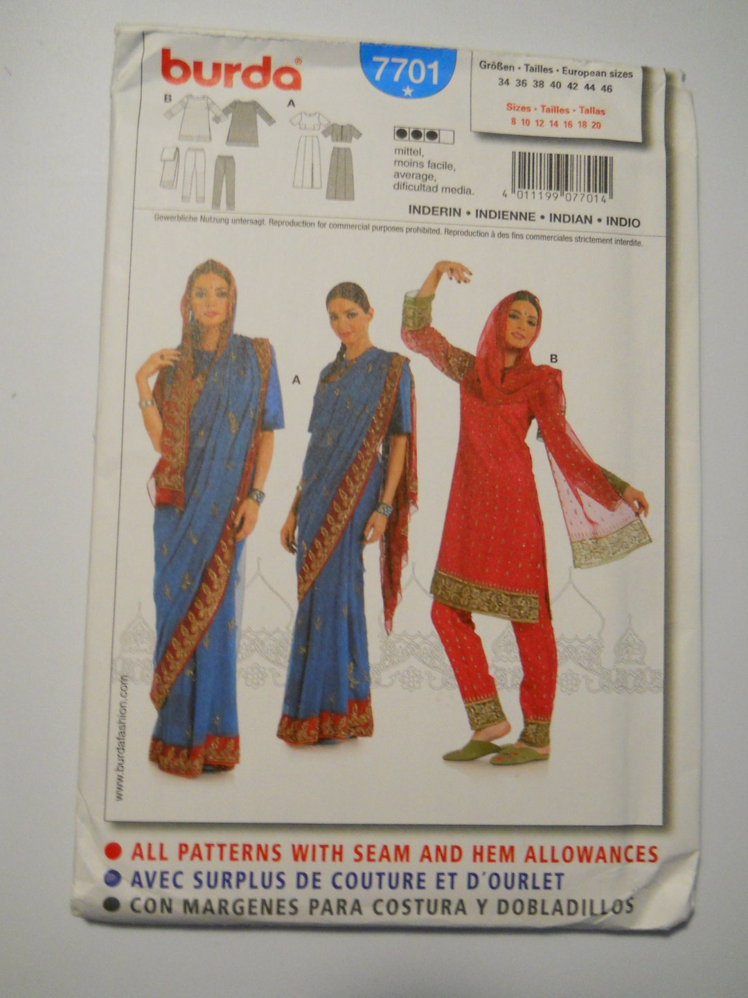 Indian Burda 7701 (US 8 to 20) Sewing Pattern for Fitted Midriff Top ...