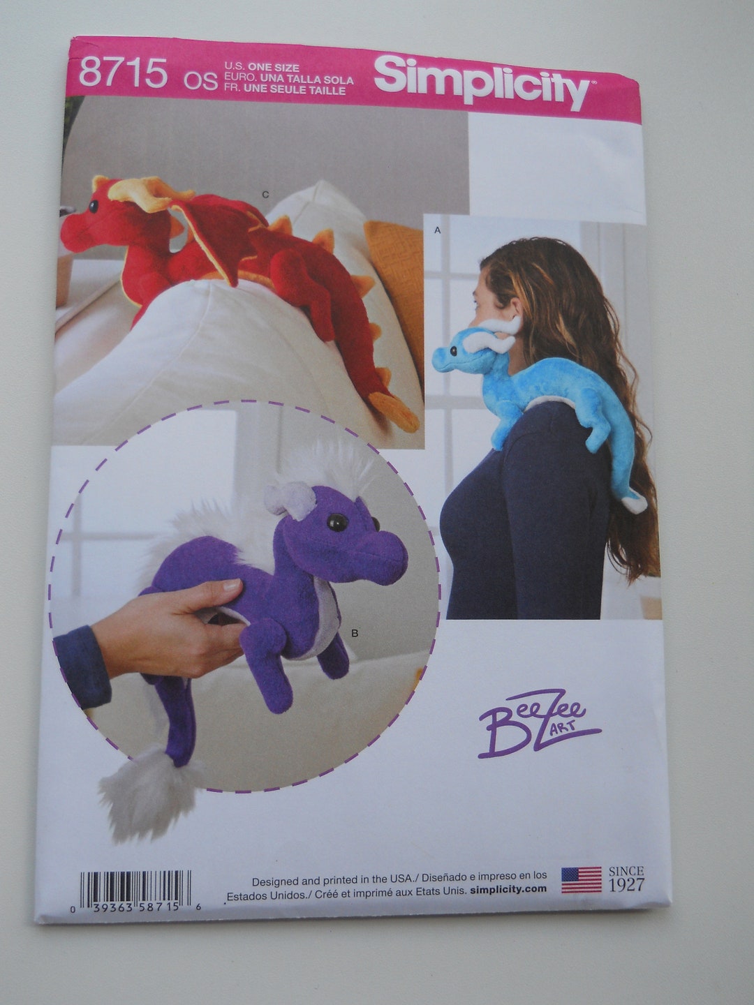 Beezee Art Plush Dragons Simplicity 8715 A Sewing Pattern for 3 Stuffed ...