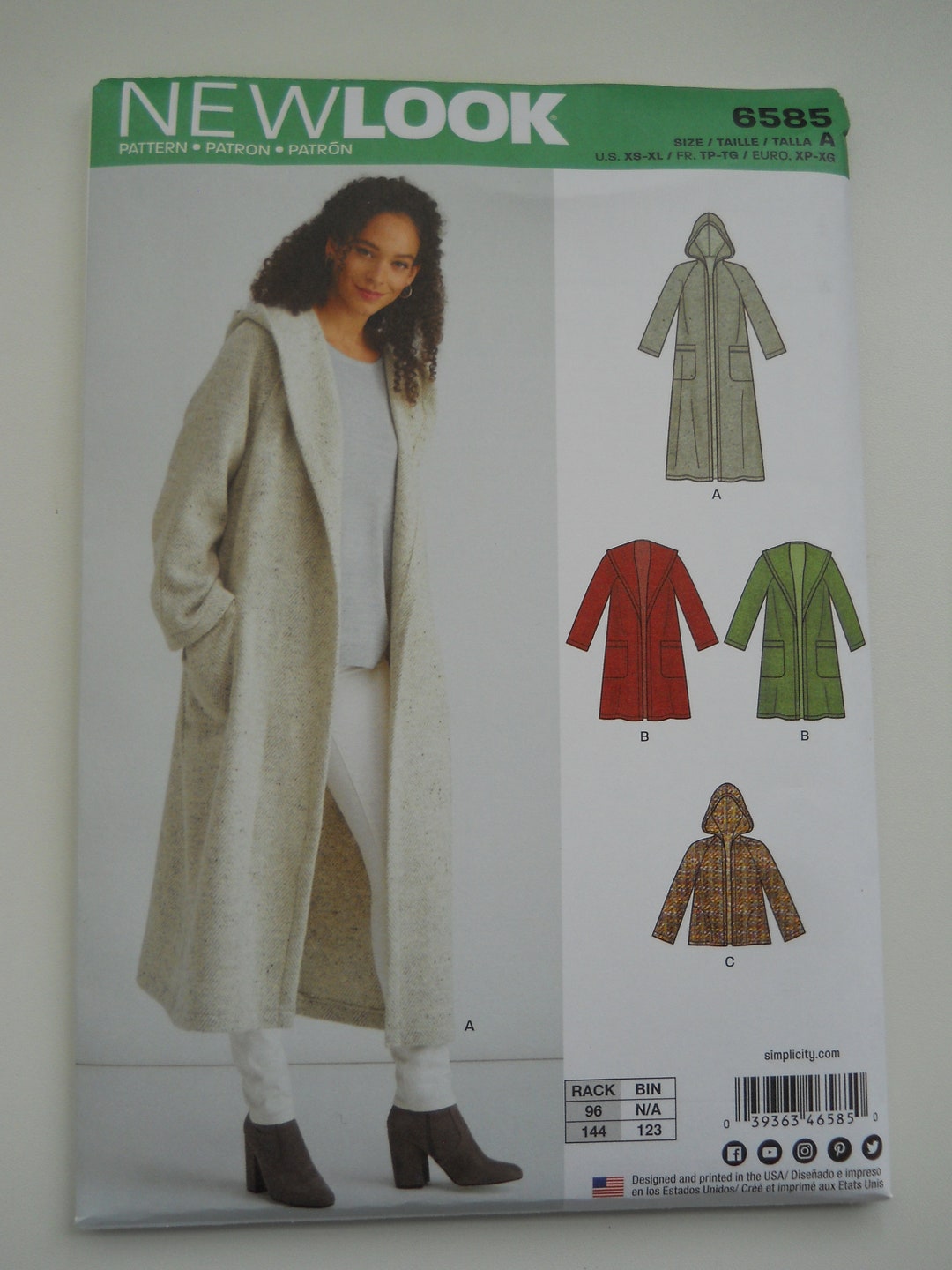 Casual Hooded Coat or Robe Newlook 6585 A (XS-XL) New Sewing Pattern ...