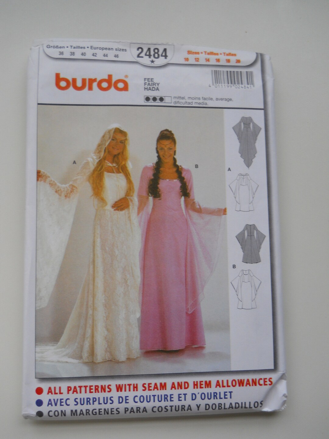 Out-of-print Renaissance Fairy Gown Costume Burda 2484 (sizes 10-20 ...