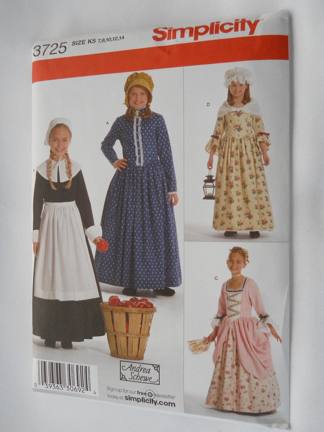 Girl's American Historic Costumes Simplicity 3725 Sewing Pattern ...