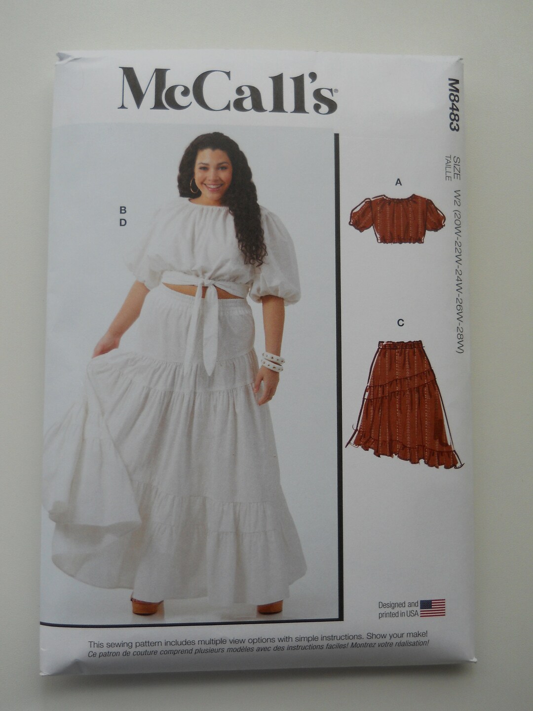 2024 Easy Crop Peasant Top & Tiered Skirt Mccall's M8483 W2 (20W-28W ...