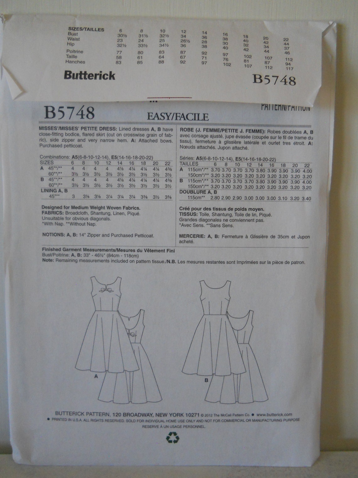 Retro '60 Butterick B5748 A5 6-8-10-12-14 OR E5 - Etsy