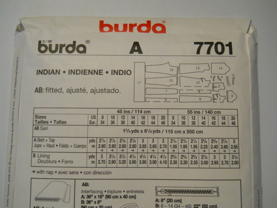 Indian Burda 7701 US 8 to 20 Sewing Pattern for Fitted - Etsy