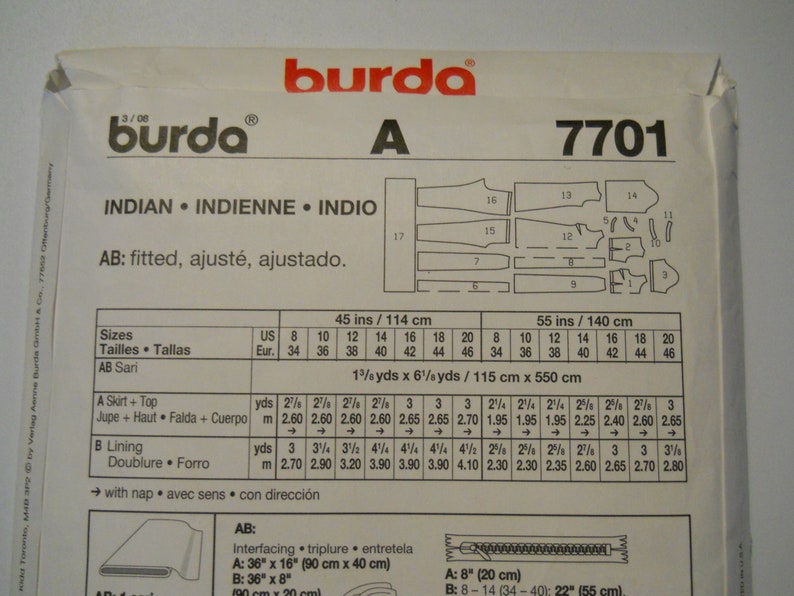 Indian Burda 7701 US 8 to 20 Sewing Pattern for Fitted - Etsy