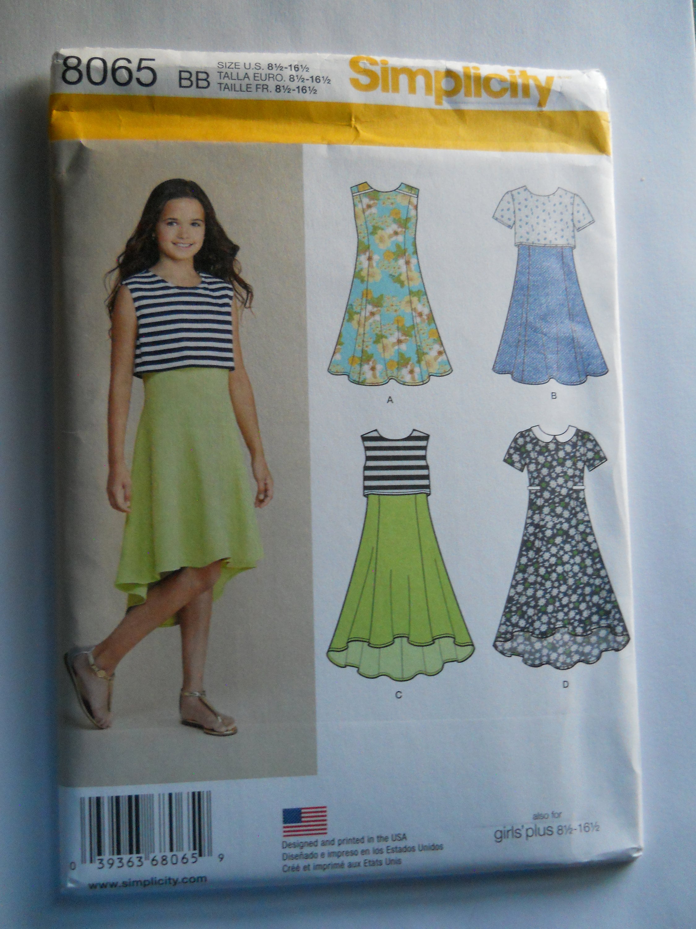 Pre-teen Princess Seam Dress Simplicity 8065 AA (8-16) Girl's Plus BB (8.5 - 16.5) Sewing ...