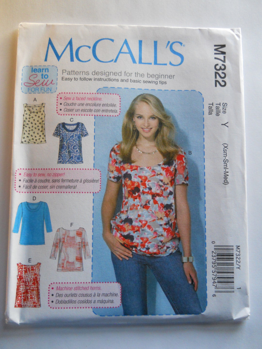 Learn to Sew for Fun Mccall's M7322 Y (xsm-sml-med) or Plus ZZ (lrg-xlg ...