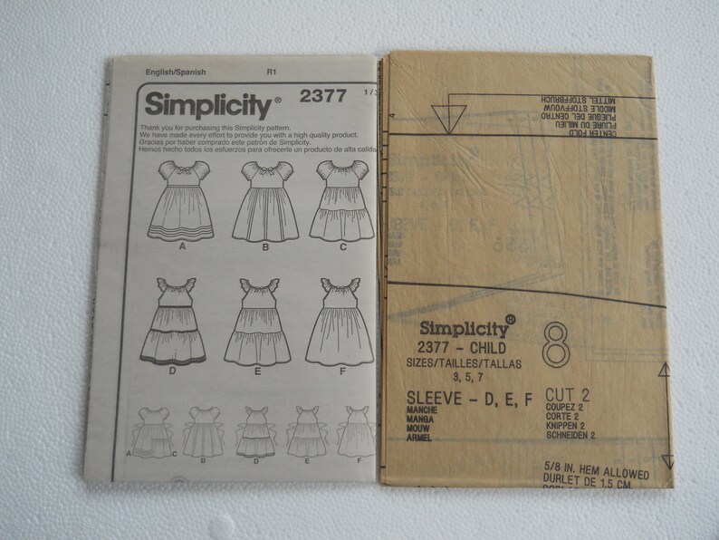Easy-to-sew Peasant Dress Simplicity 2377 A (3,4,5,6,7,8) Uncut Sewing ...