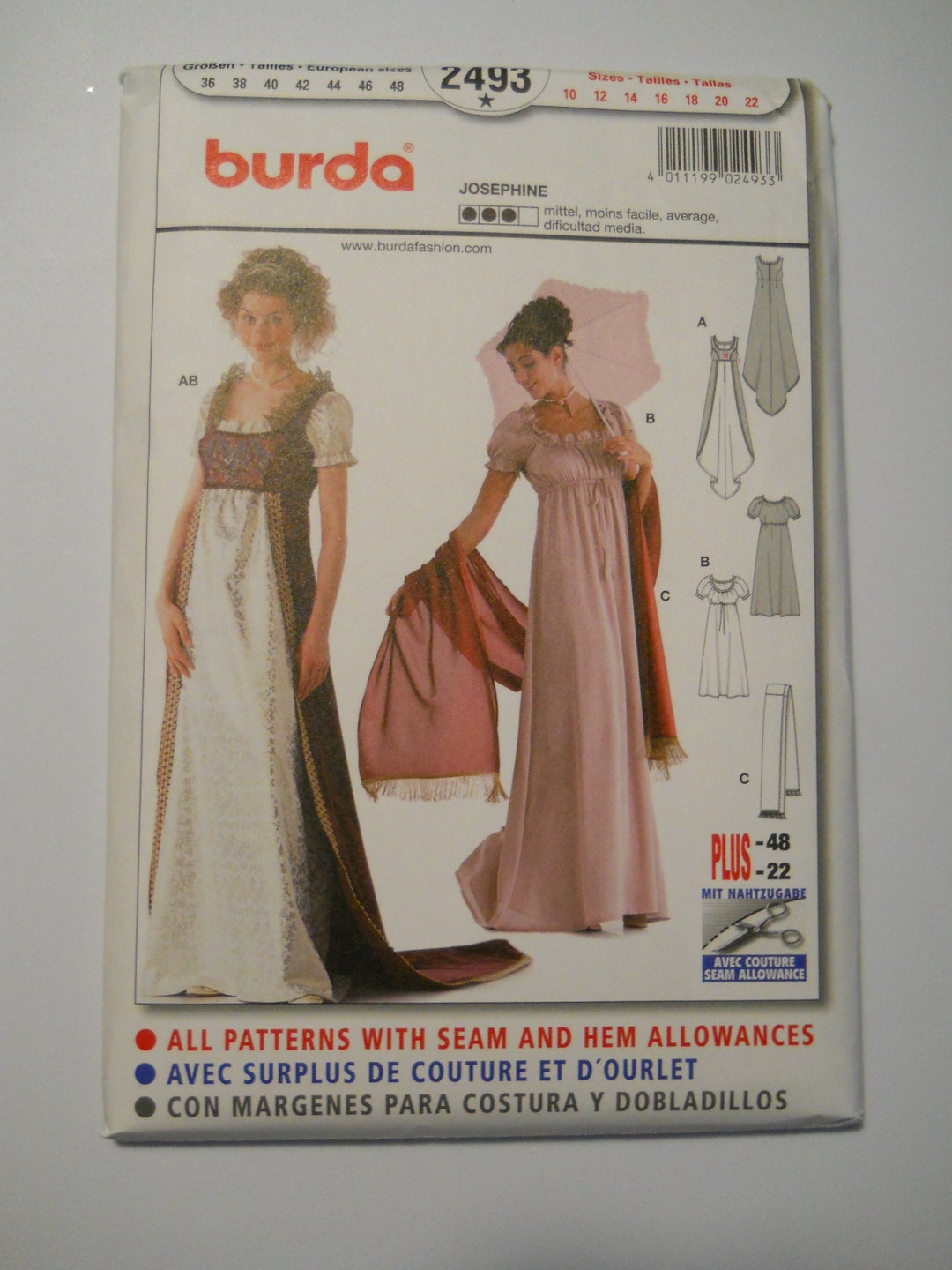Josephine Costume Burda 2493 (10-22) Sewing Pattern for Renaissance ...
